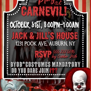 Scary Clown Invites, Evil Clown Invitations, Carnevil Halloween Party ...