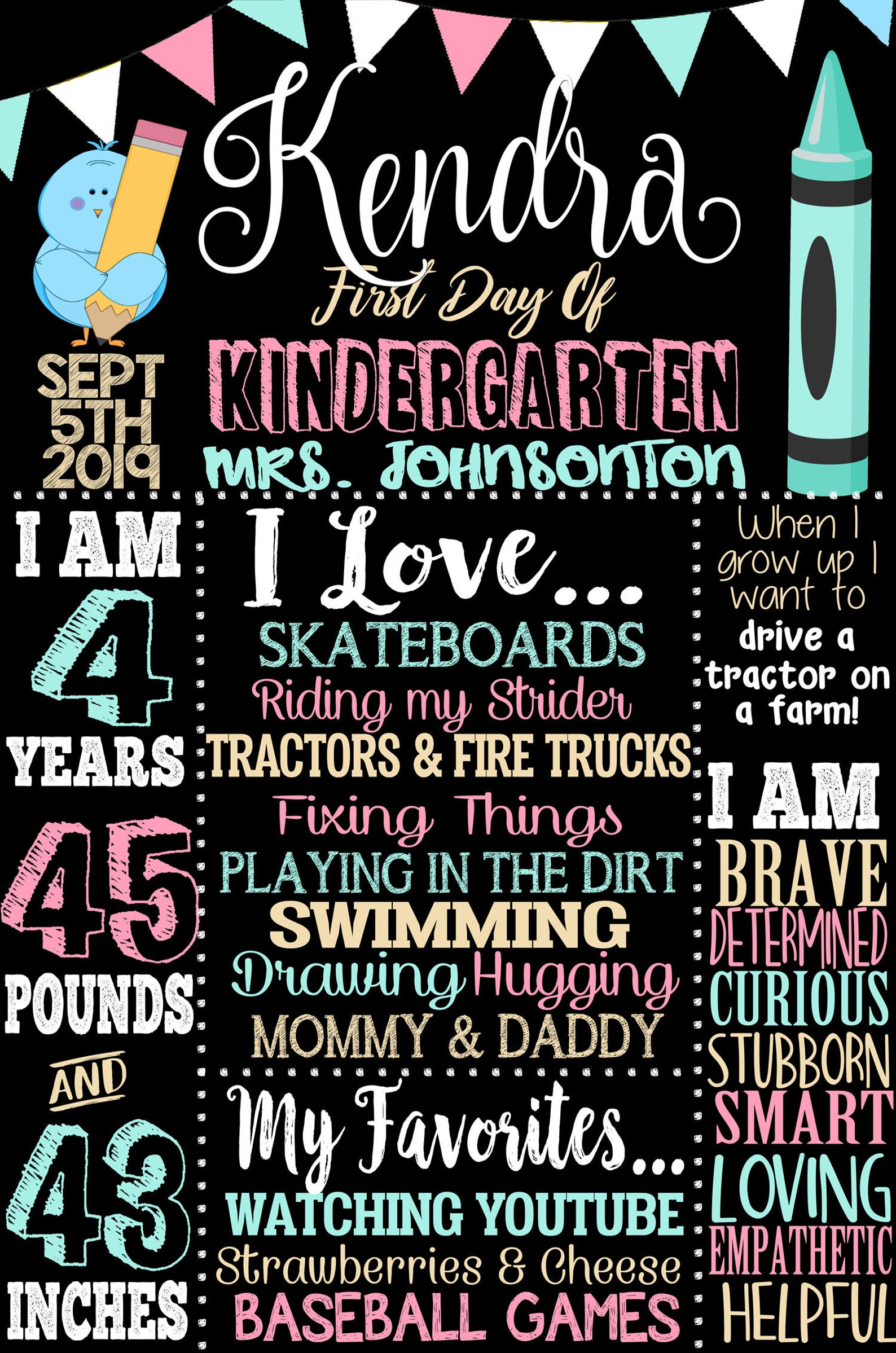 Girls First Day of School Sign - First Day of School Chalkboard for ...