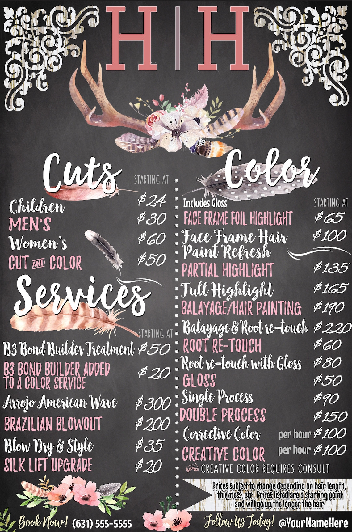 Shabby Chic Menu, Vintage Style Business Signs, Flowers Feathers ...