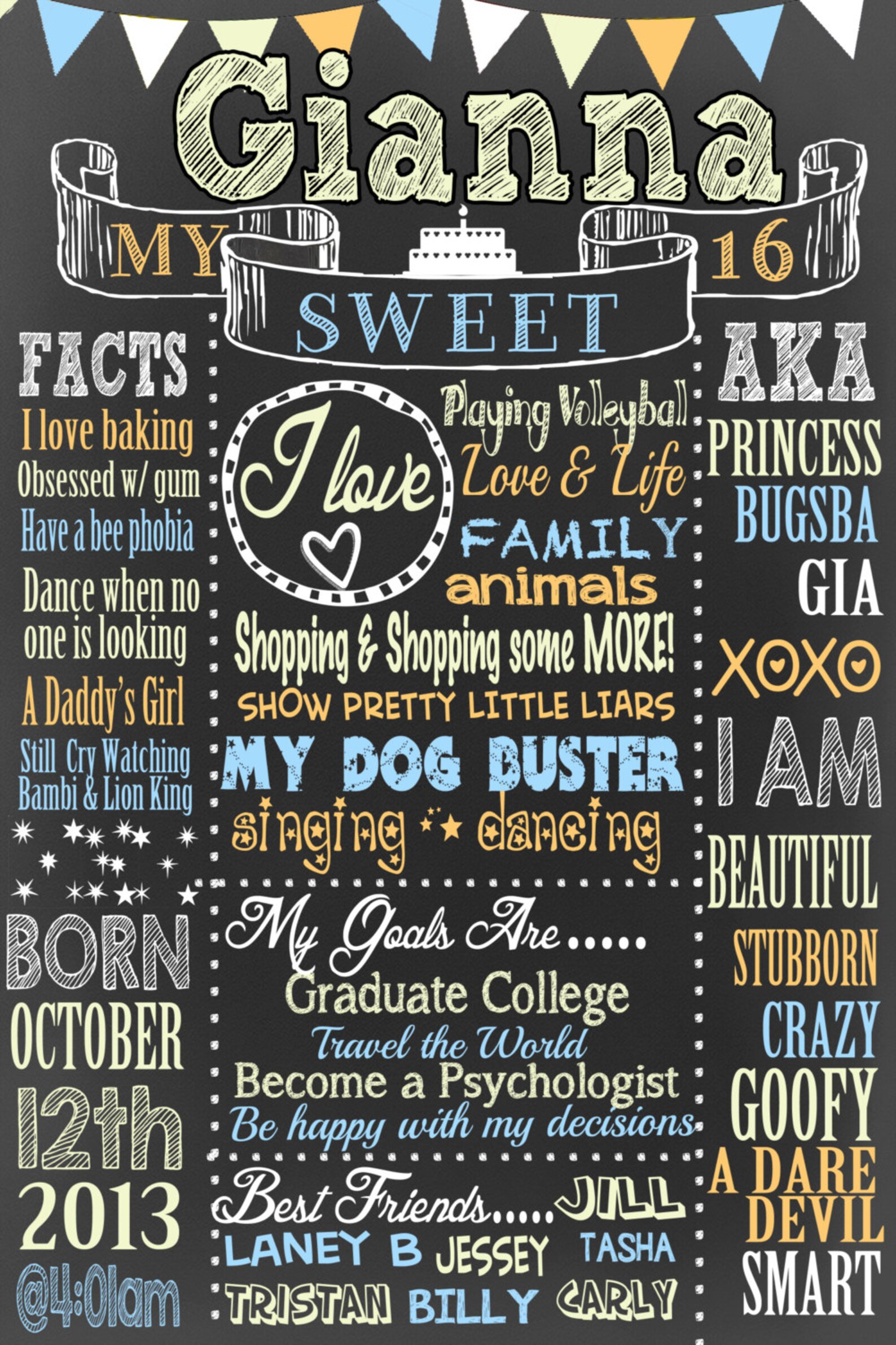 Sweet 16 Birthday Board Poster Custom for Any Age Gender - Etsy