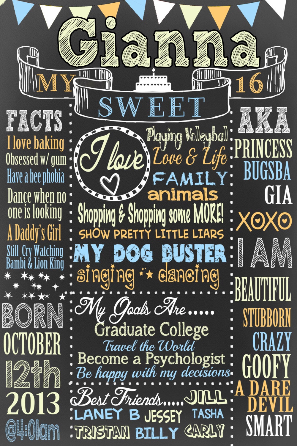 Sweet 16 Birthday Board Poster Custom for Any Age Gender - Etsy