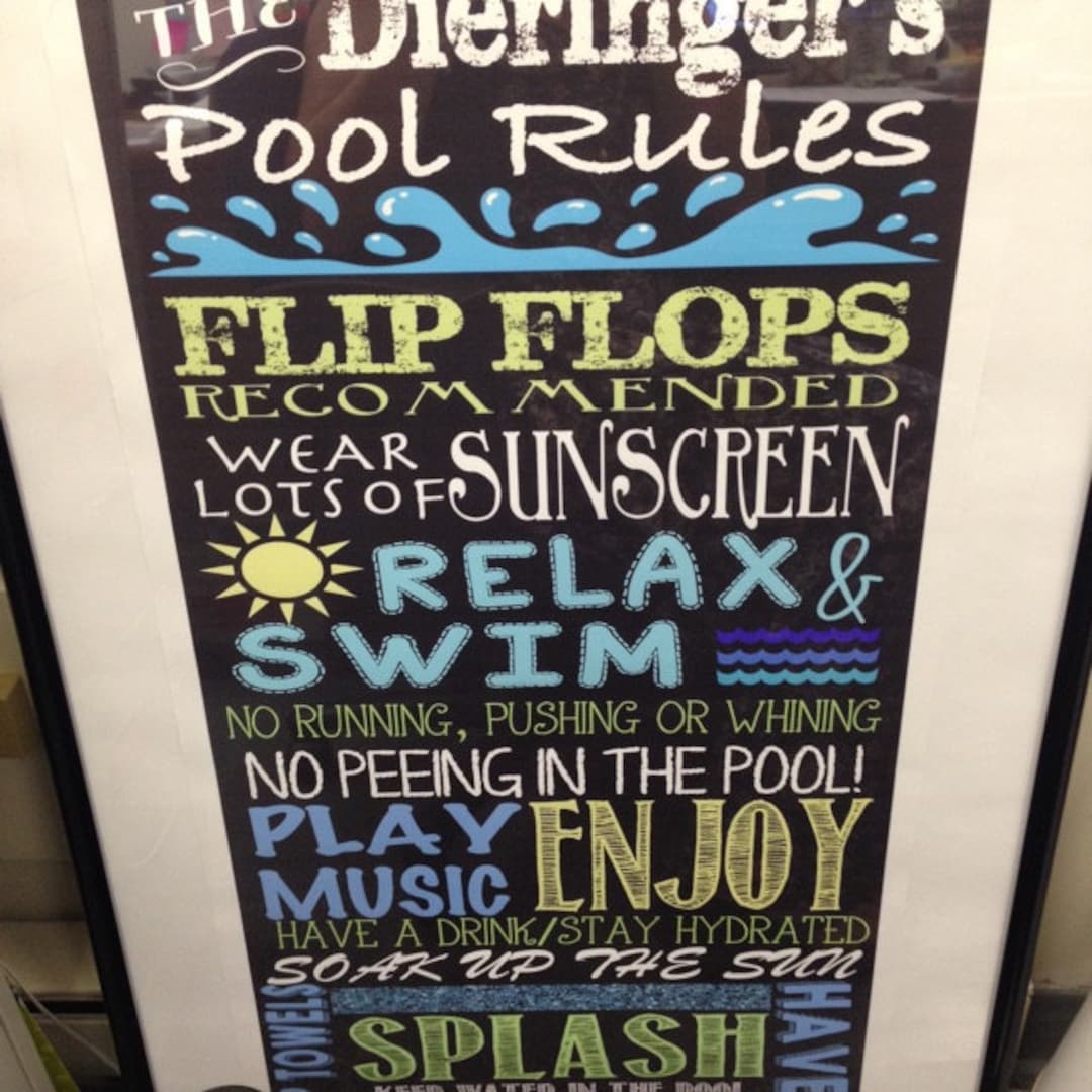 Pool Sign, Custom Outdoor Chalkboard Style Pool Sign, Pool Rules Sign ...