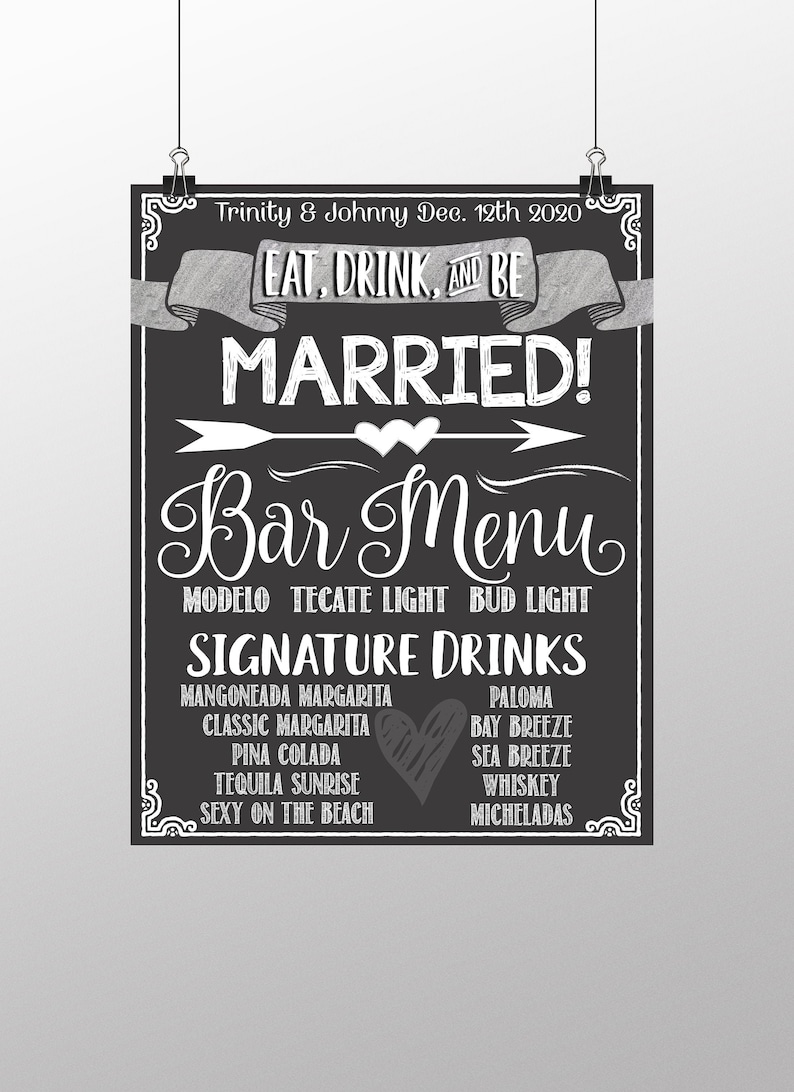 Wedding Bar Menu Sign Custom Wedding Signature Drinks Sign - Etsy