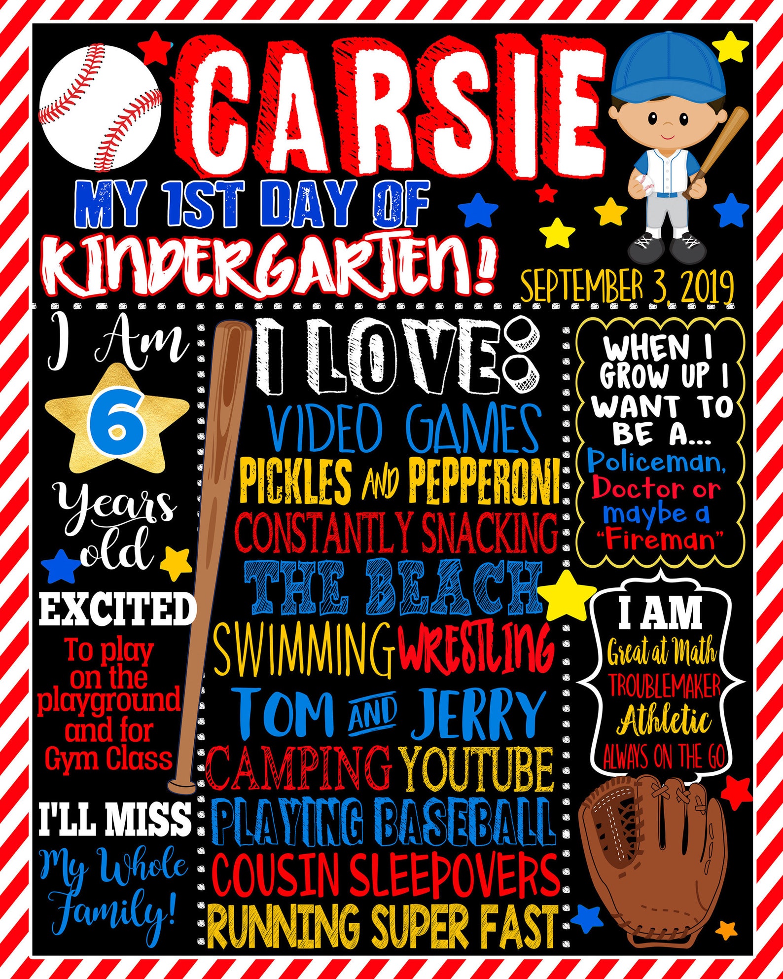 First Day of School Chalkboard Sign Baseball First Day of - Etsy