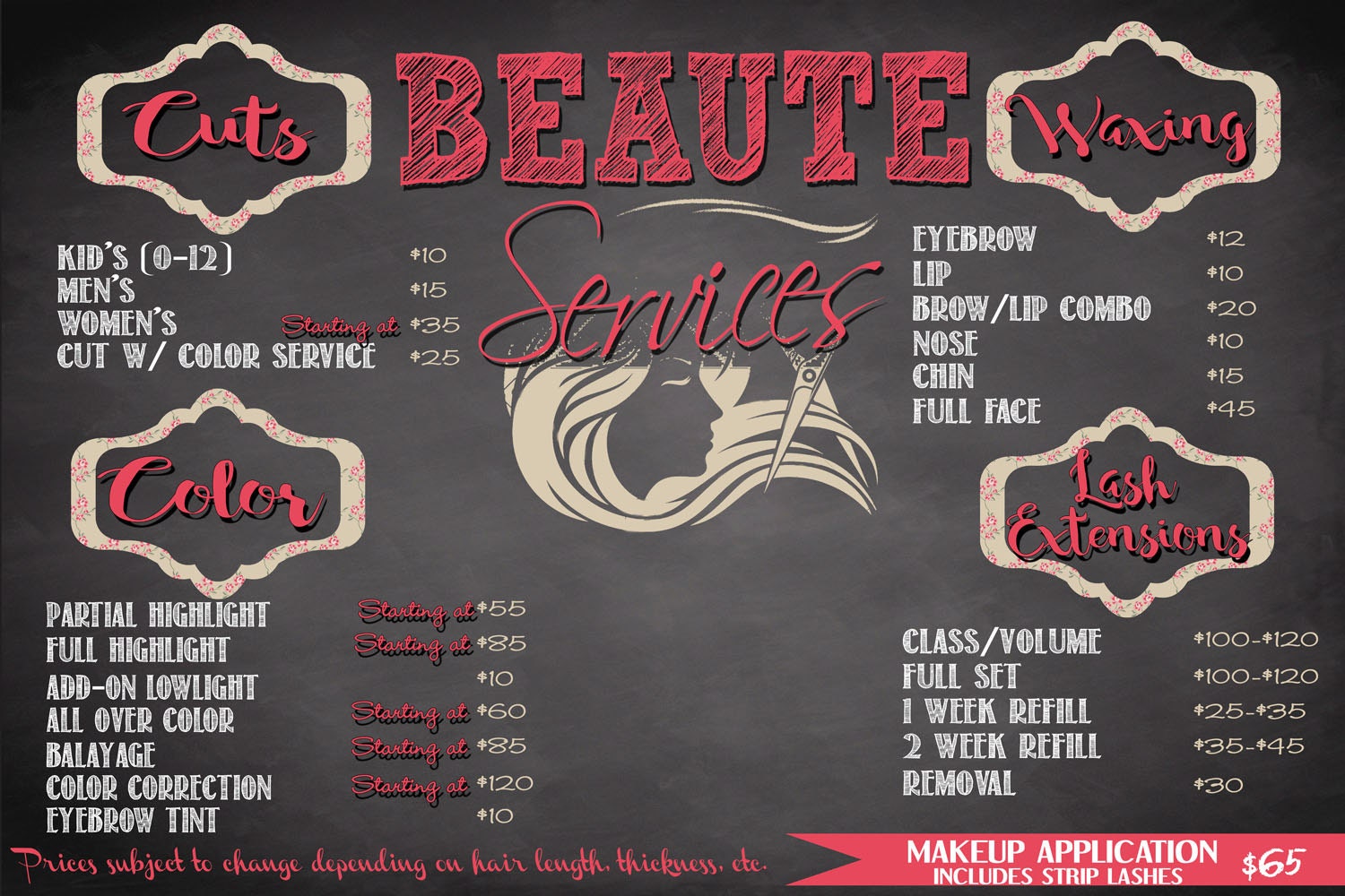 Beauty Salon Menu Lash Extension Sign Haircut Sign Hair | Etsy