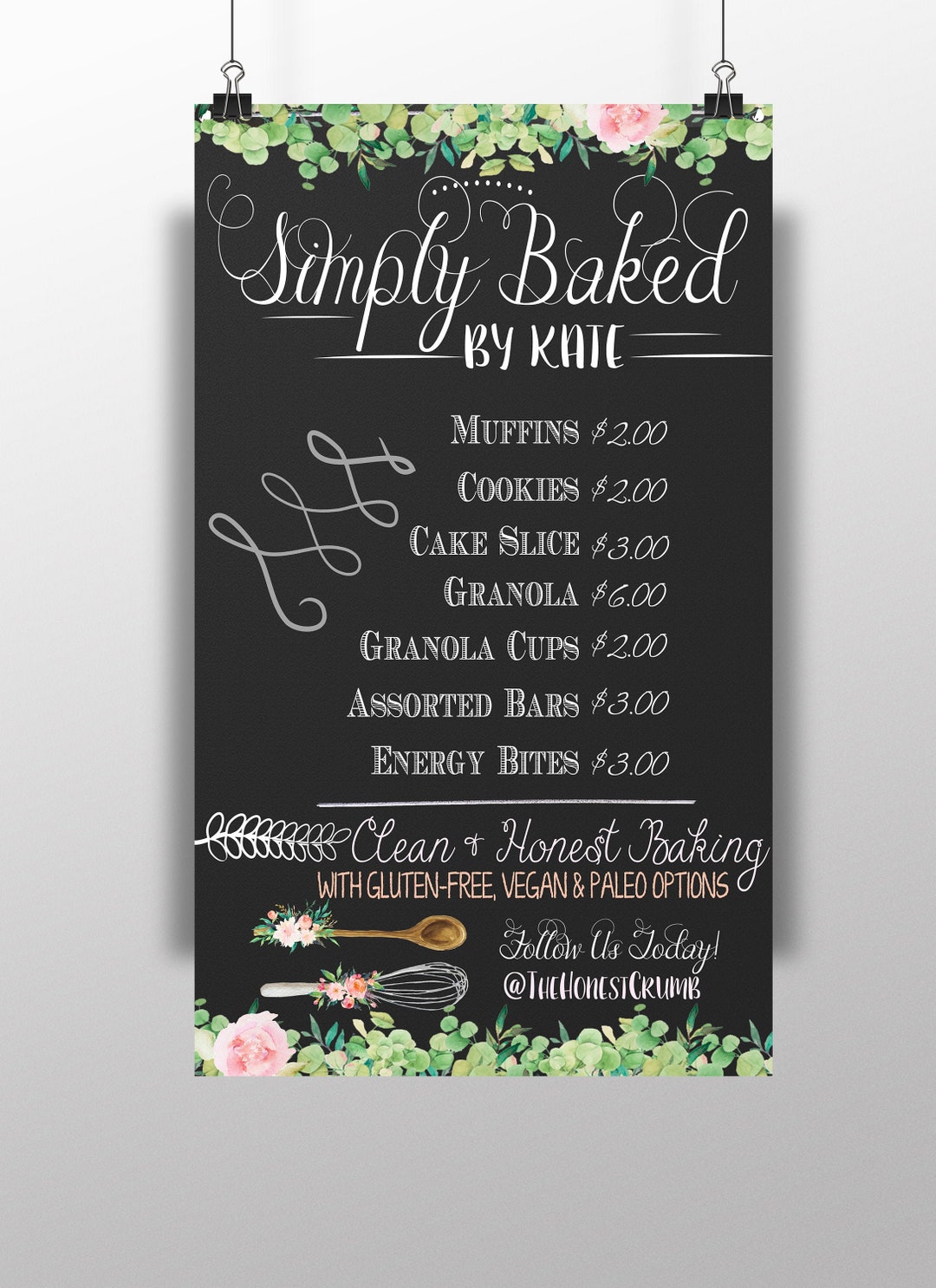 Custom Menu Sign, Chalkboard Menu Style, Bakery Menu, Bakery Signs ...