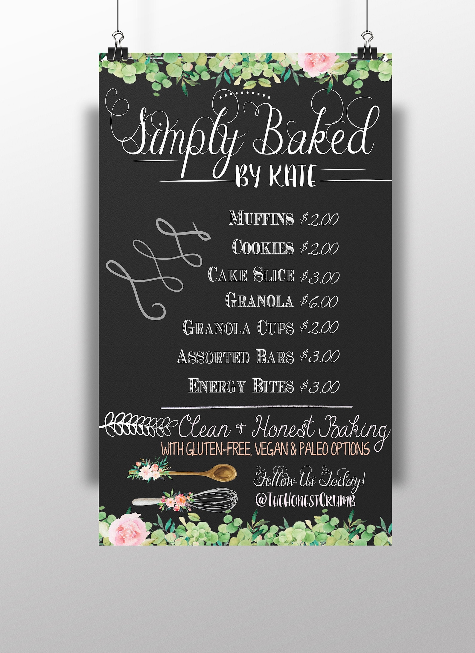 Custom Menu Sign, Chalkboard Menu Style, Bakery Menu, Bakery Signs ...