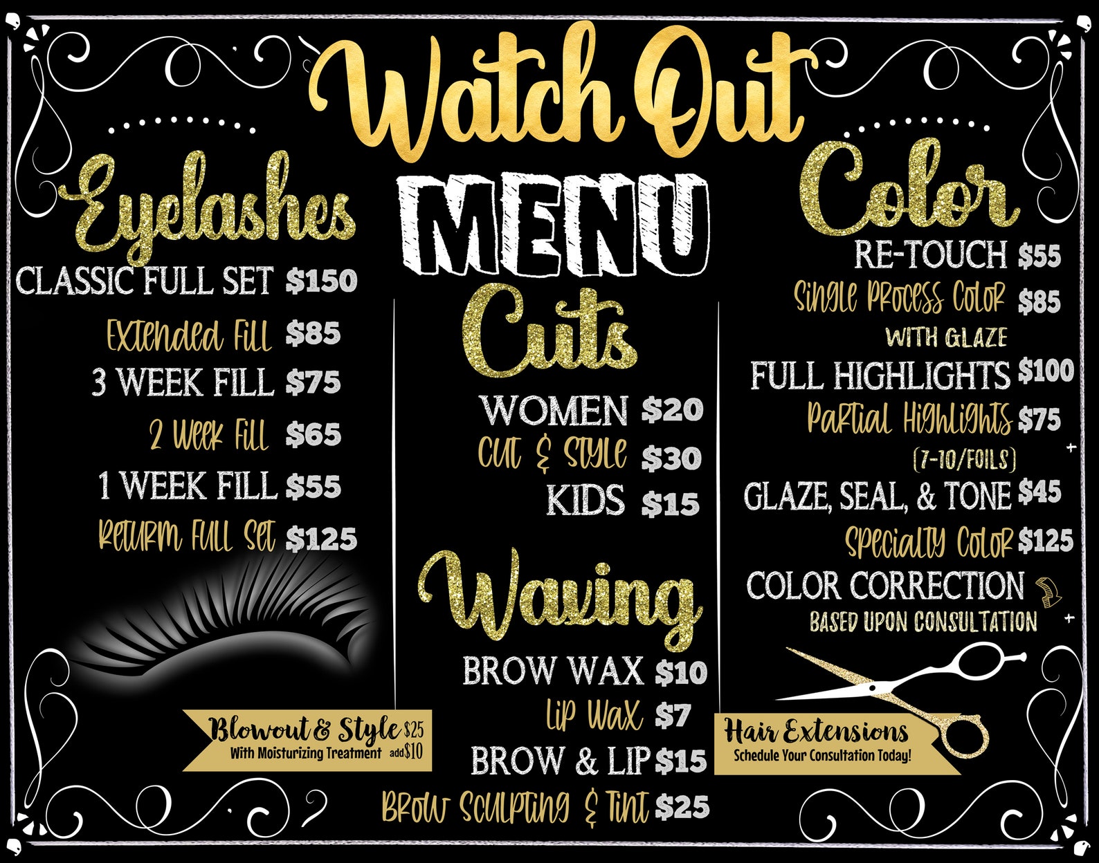 Beauty Bar Menu Sign Glam Beauty Salon Decor Eyelash - Etsy