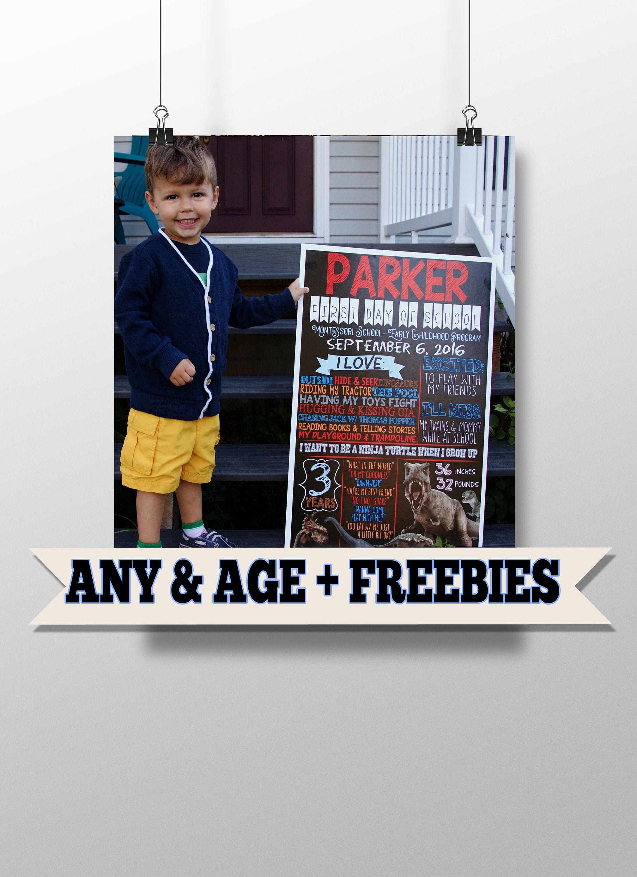 First Day of School Board - Sign for the First Day of School - Dinosaur ...