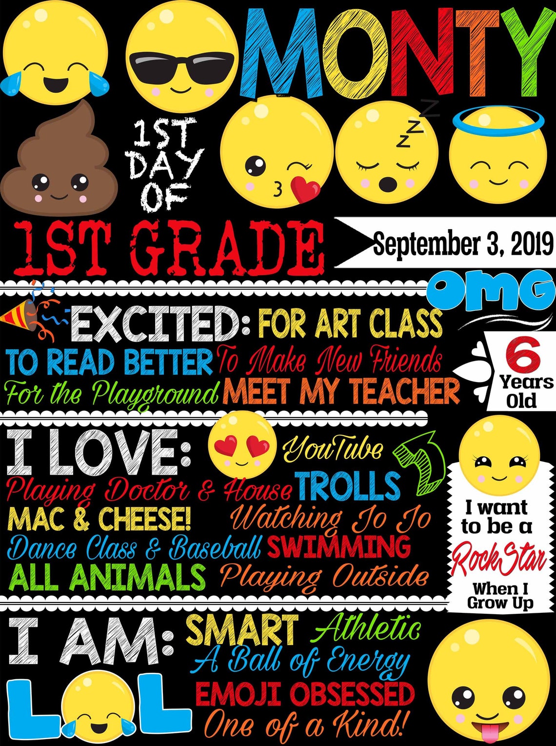 First Day of School Emoji Sign Modern Smiley Face Back to - Etsy