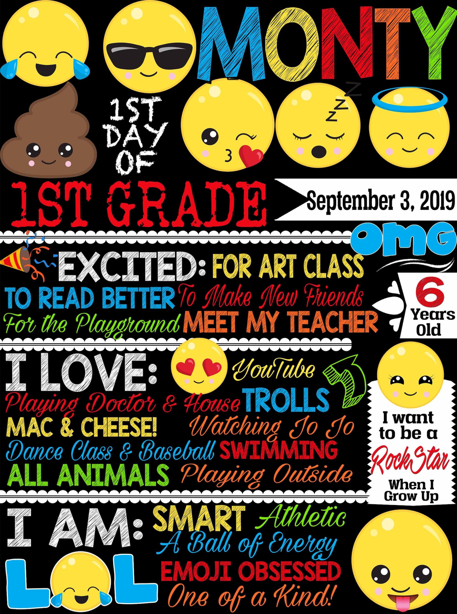 First Day of School Emoji Sign Modern Smiley Face Back to - Etsy