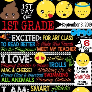 First Day of School Emoji Sign Modern Smiley Face Back to School Kids ...