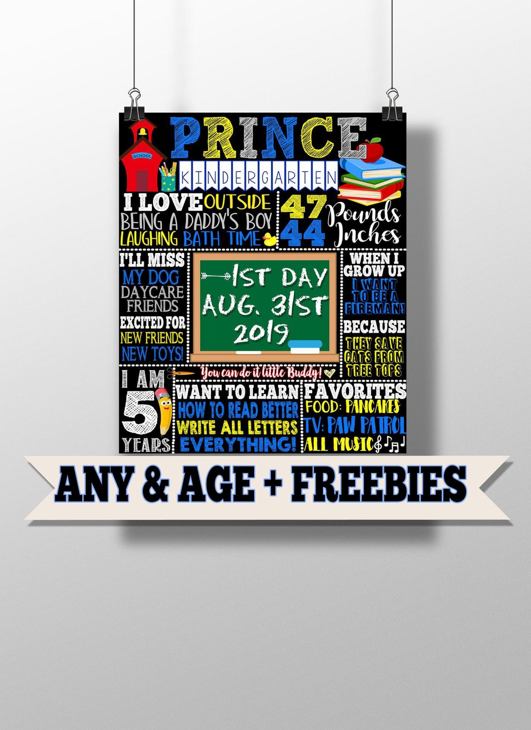 First Day of School Sign - Boys First Day of School Sign Blue & Yellow ...