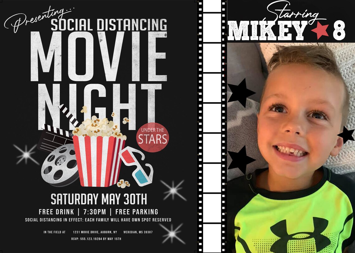 Movie Birthday Invitations Kids, Under the Stars Invite, Summer ...