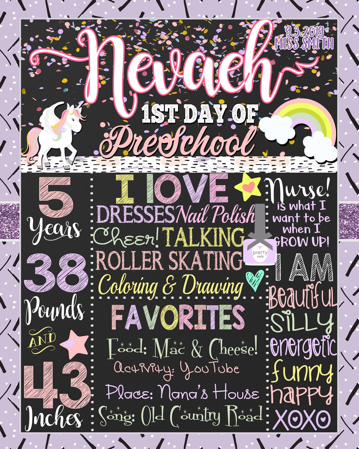 First Day of School Sign Board - Unicorn First Day of School Sign - 1st ...