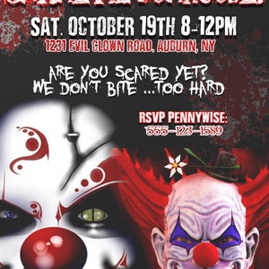 Scaryclown Invitations, Pennywise Invites, Clown Halloween Party ...