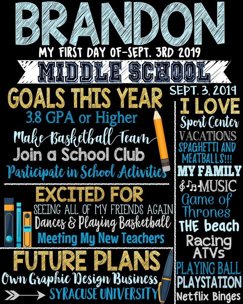 First Day of Middle School Sign or High School Teenagers | Etsy