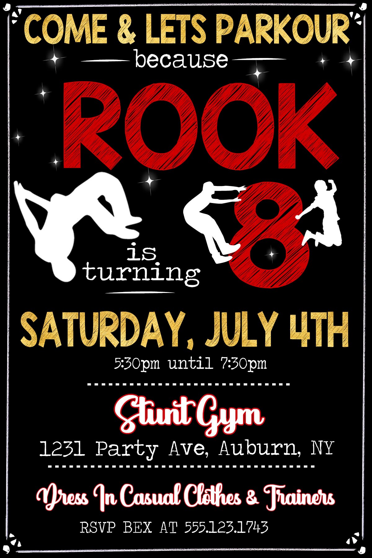 Trampoline Park Birthday Party Invitations, Parkour Invites, Flip Out ...