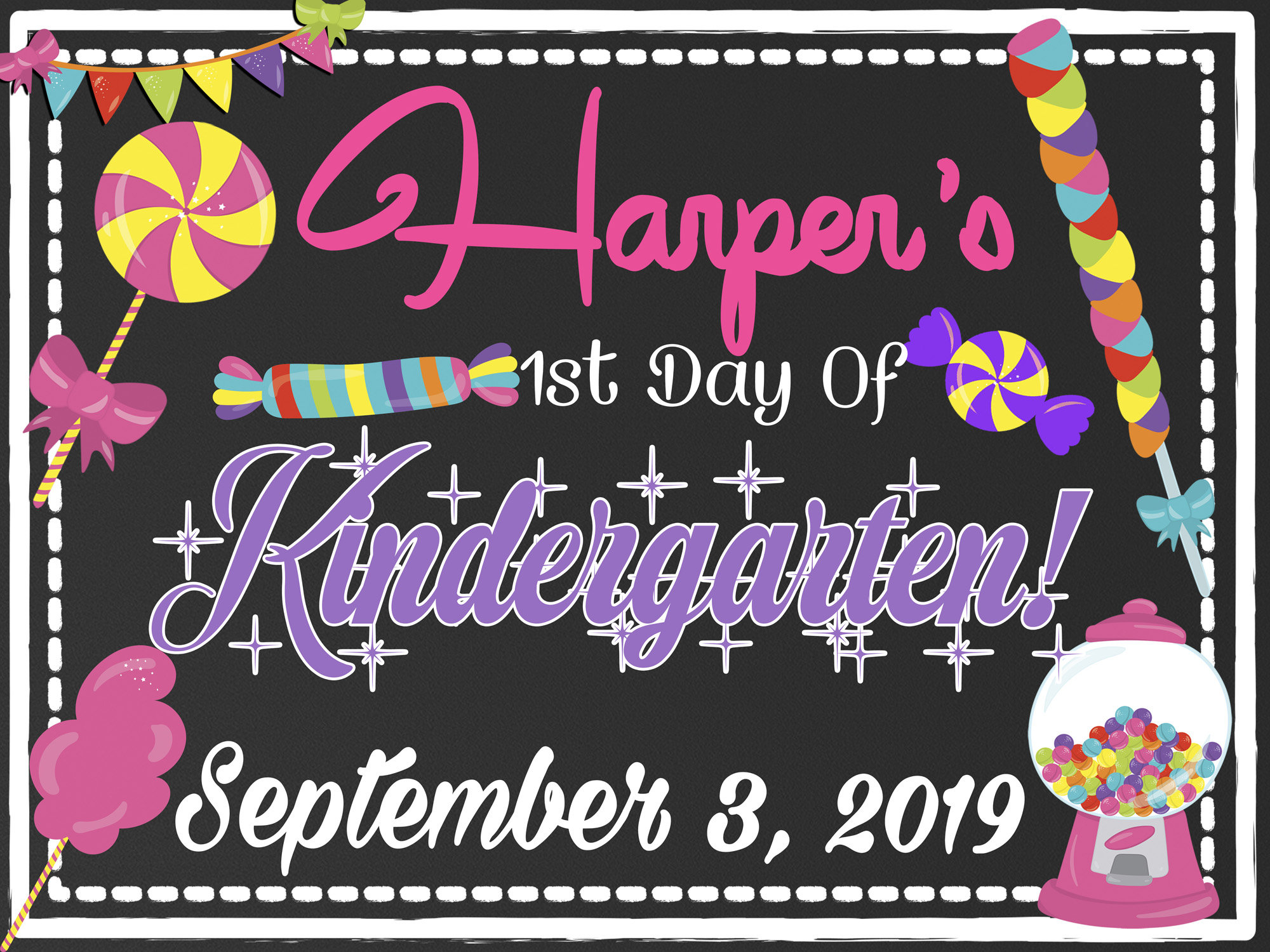 Pink 1st Day of School Sign, Girls Back to School Signs, First Day of ...