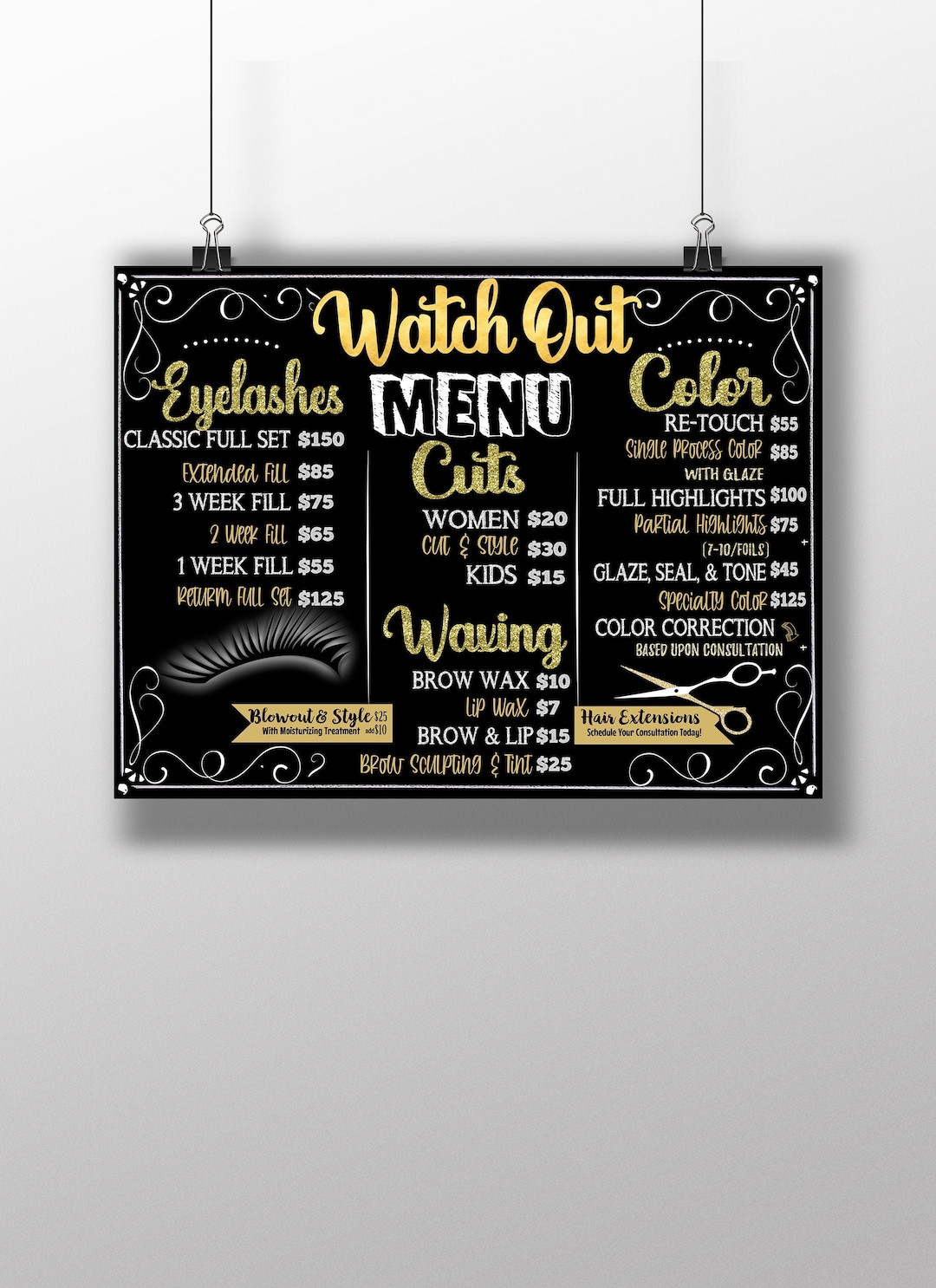 Beauty Salon Service Menu Template, Custom Business Menu Chalkboard ...