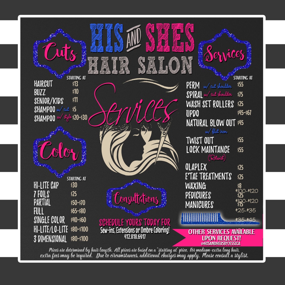 Beauty Salon Sign, Beauty Salon Pricing Sign, Beauty Salon Menu, Hair ...