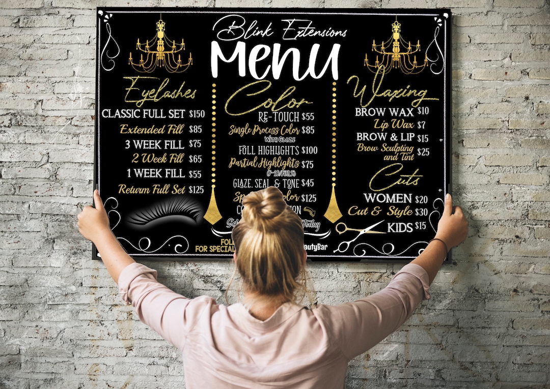 Beauty Bar Menu Sign, Glam Beauty Salon Decor, Eyelash Services Menu ...