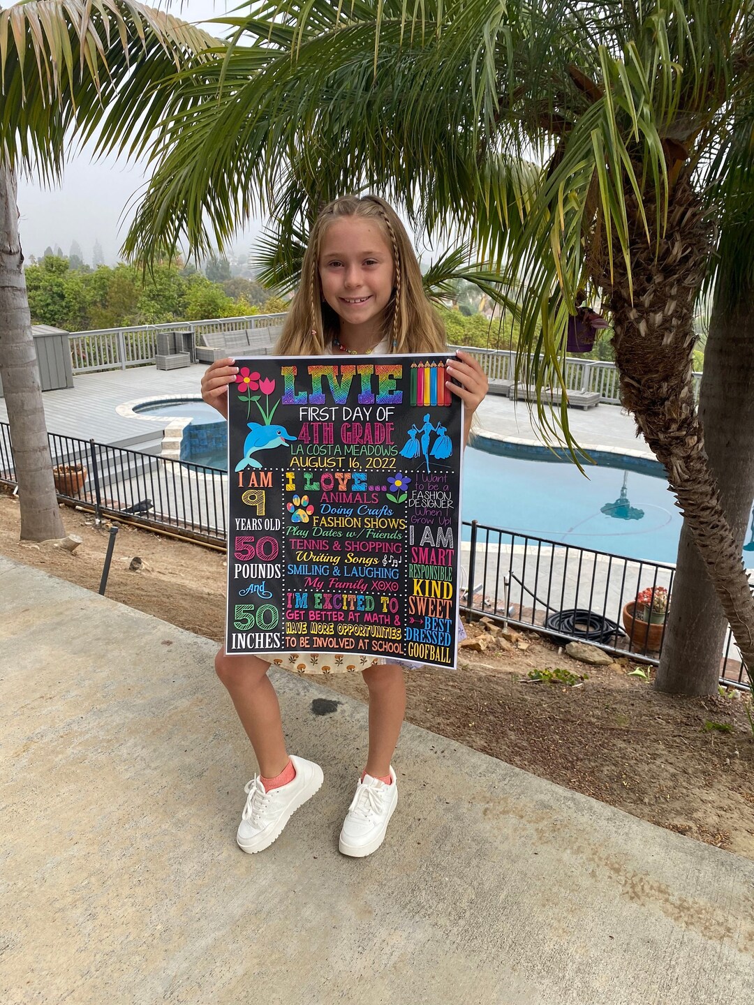 Girls First Day of School Chalkboard Sign - First Day of School Signs ...