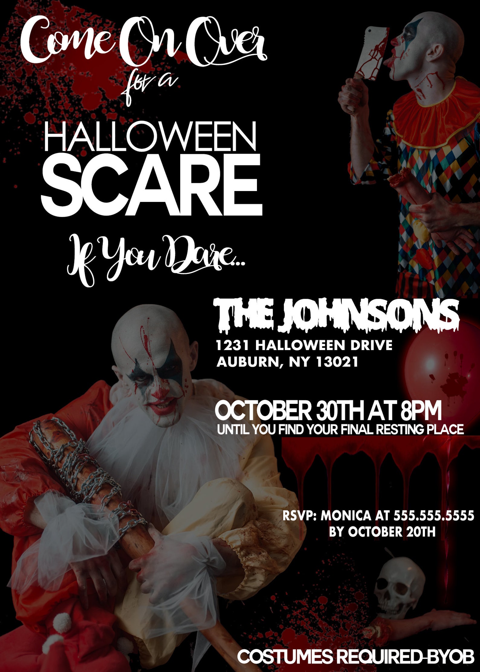 Scary Halloween Invitations Scary Halloween Party Creepy | Etsy