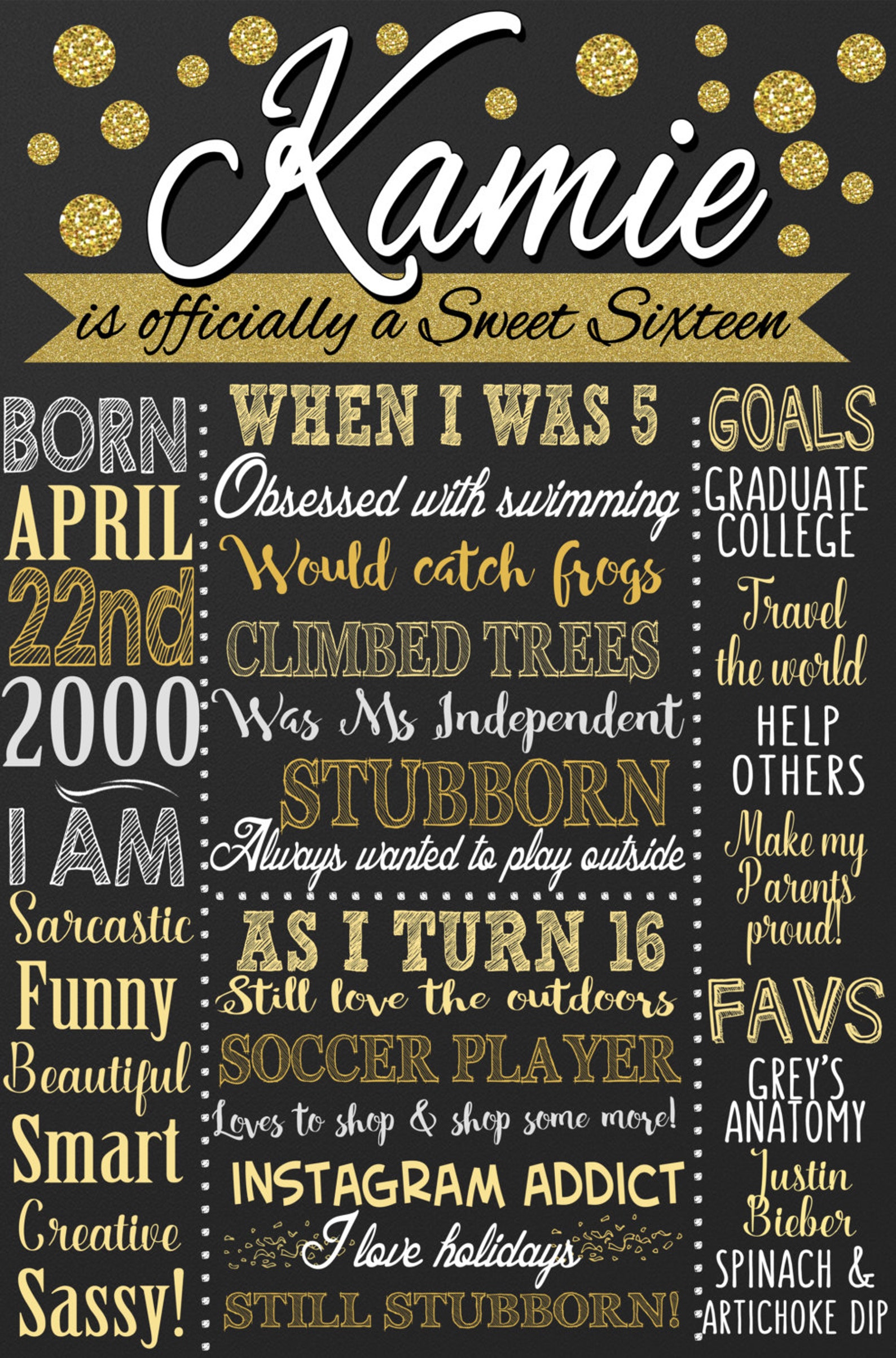 Sweet 16 Birthday Board Poster Custom for Any Age Gender, Unique 16th ...
