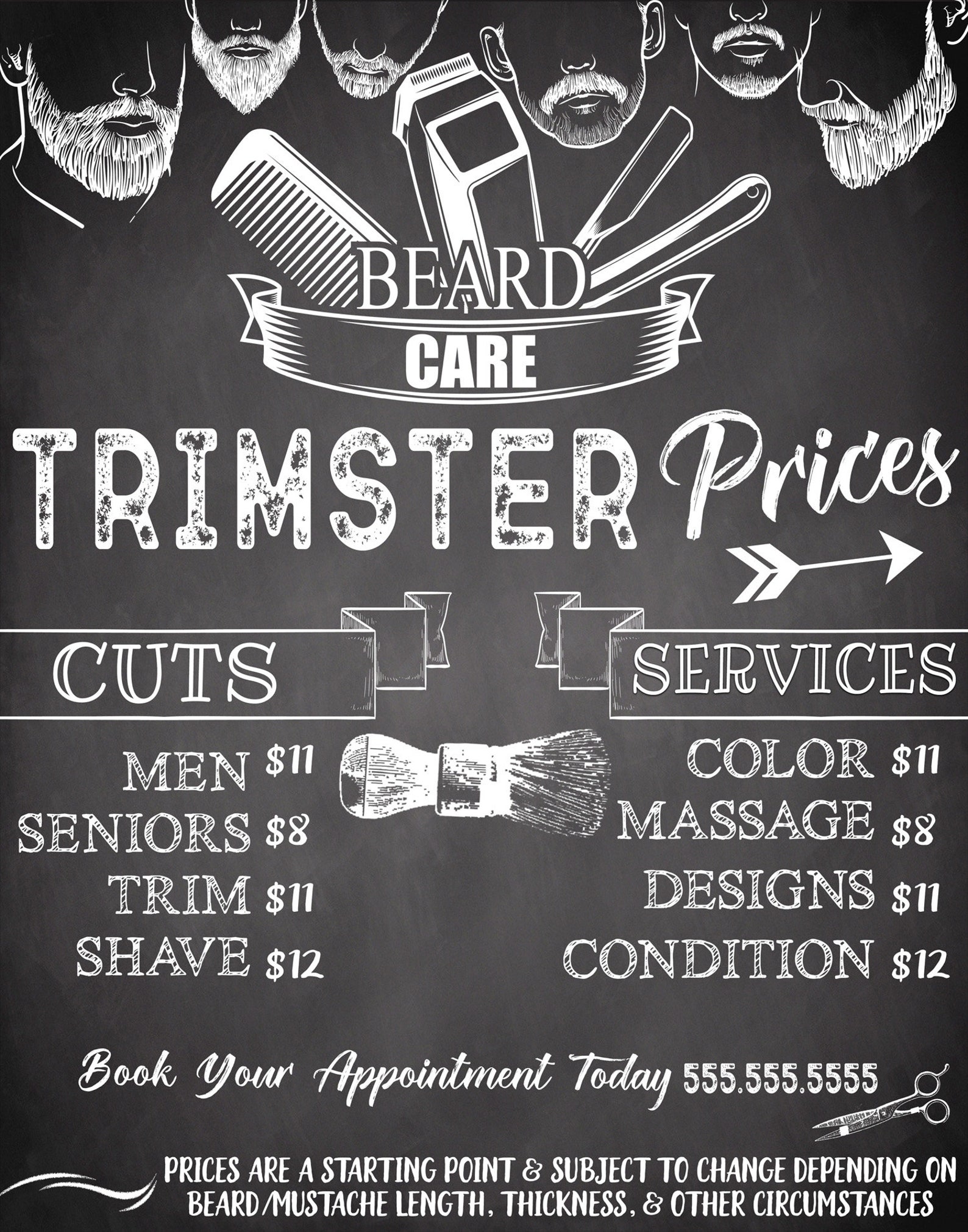 Custom Salon Menu, Chalkboard Business Signs, Barbers Price List, Beard ...