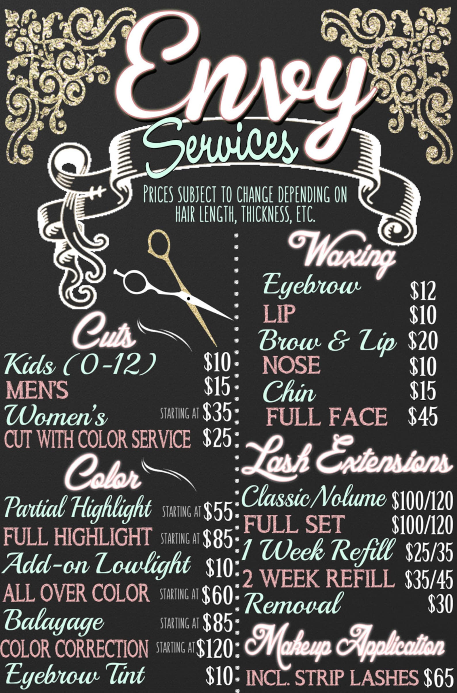 Beauty Salon Menu Lash Extension Sign Haircut Sign Hair | Etsy