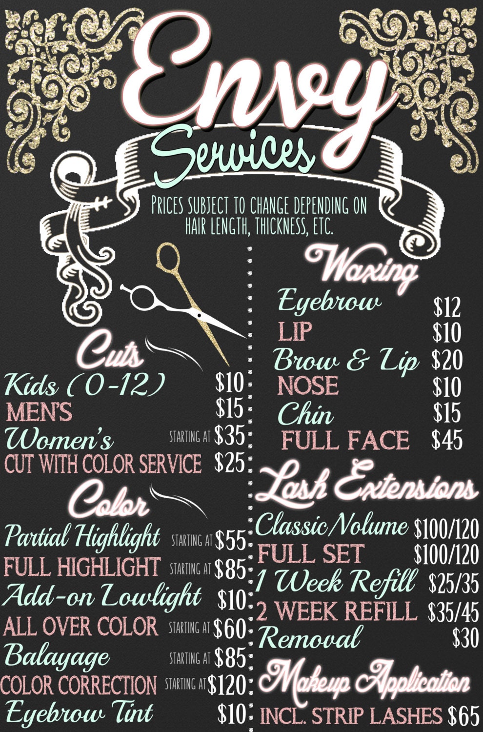 Beauty Salon Menu Lash Extension Sign Haircut Sign Hair - Etsy UK