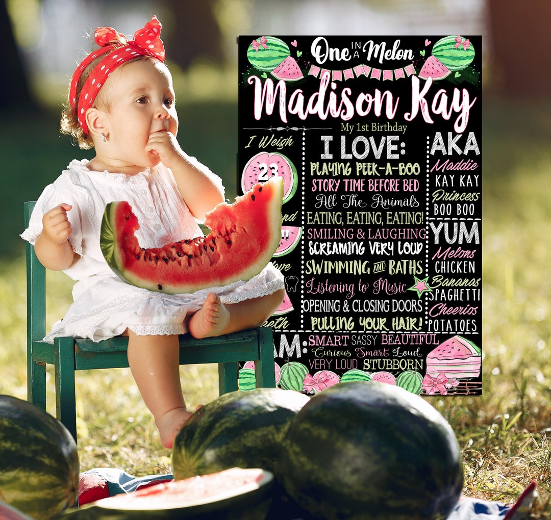 Watermelon Birthday Sign, One in a Melon Birthday Sign, Unique Summer ...