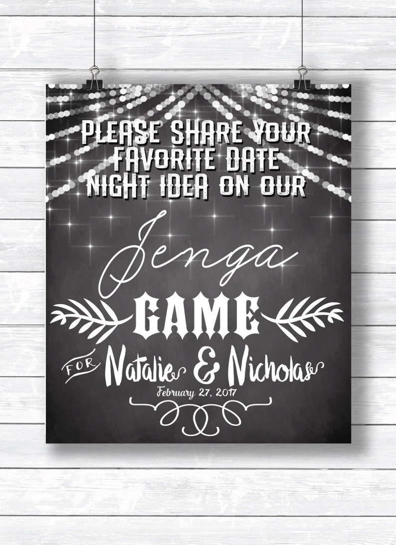 Jenga Game Sign, Date Night Sign, Bridal Shower Games, Share Favorite ...