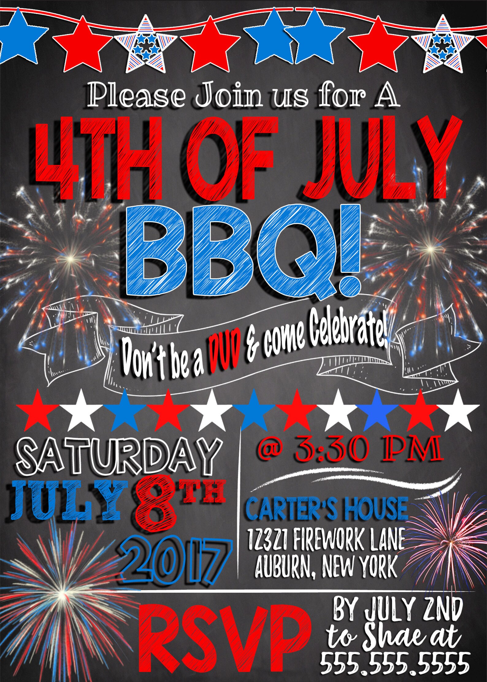 4th of July Invitations Fourth of July Chalkboard Invites - Etsy