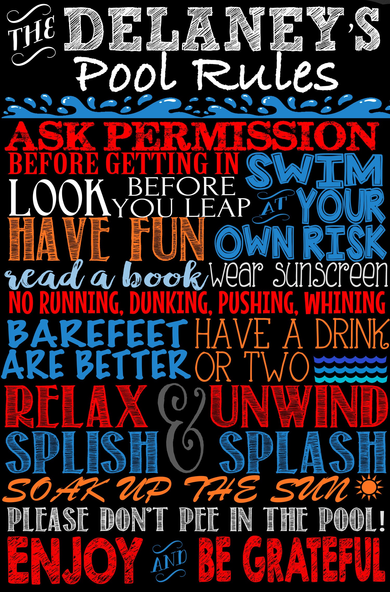 Custom Pool Rules Sign, Custom Outdoor Chalkboard Style Pool Sign, Pool ...