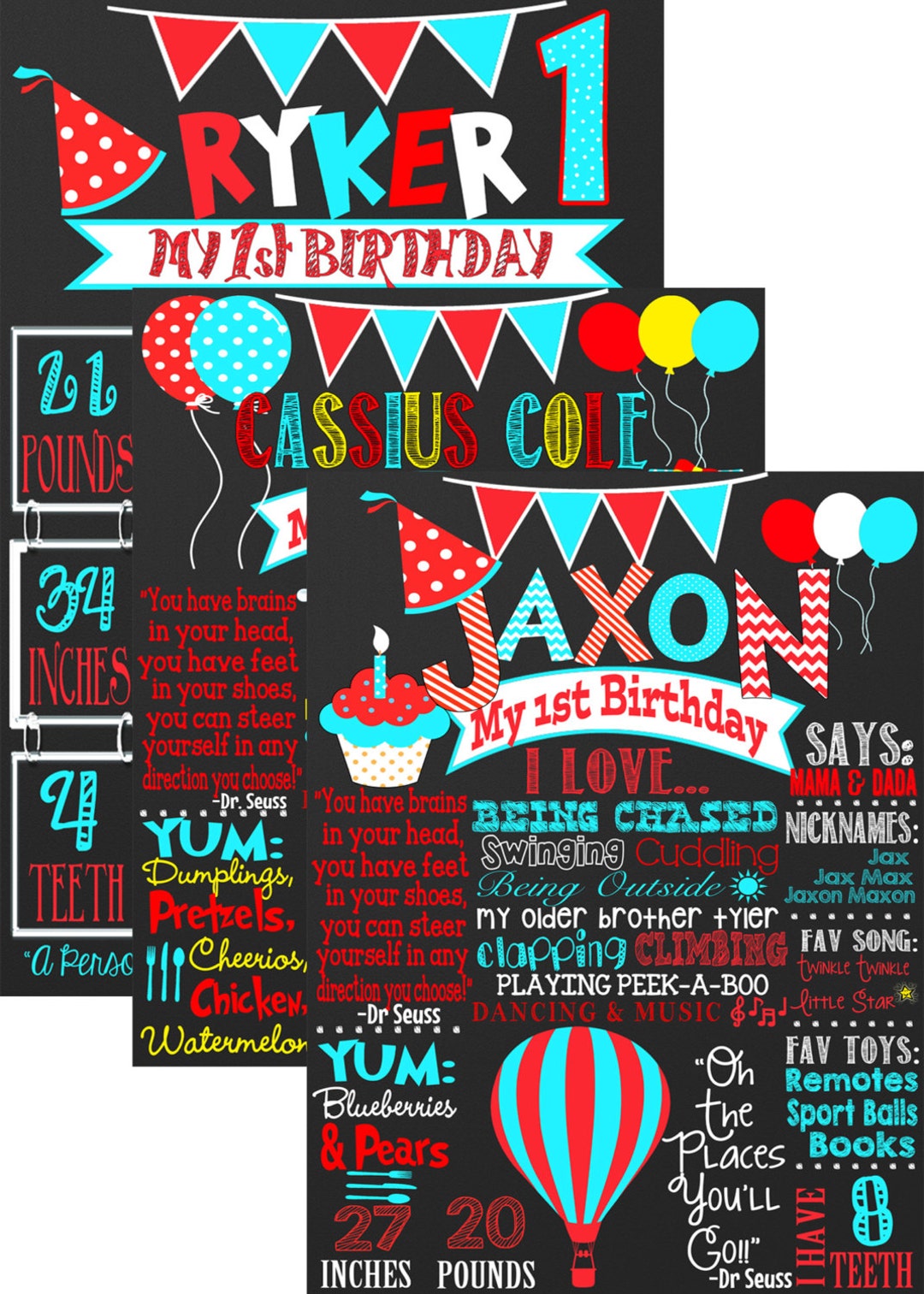 Red and Turquoise Birthday Party Chalkboard Style Sign, 1st Birthday ...