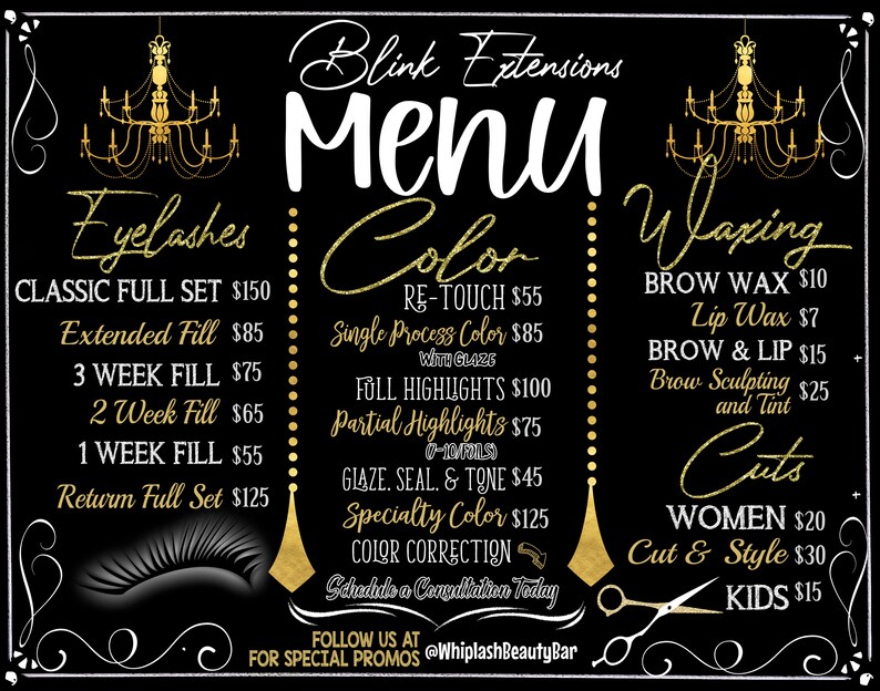 Beauty Bar Menu Sign Glam Beauty Salon Decor Eyelash - Etsy