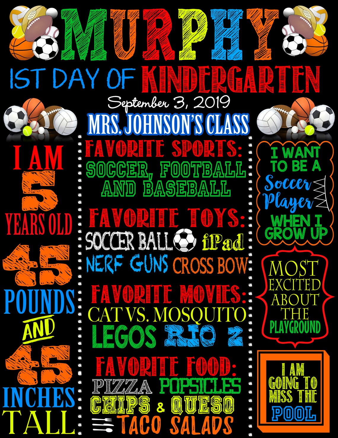 Sport themed first day of school sign printable boys sport | Etsy