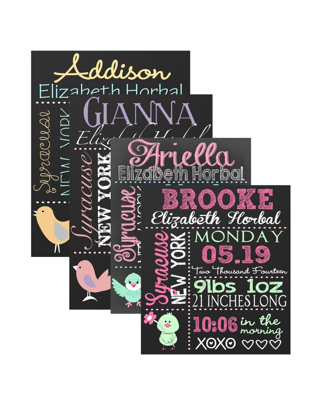 Unique Girl Birth Announcement, Bird Birth Announcement for Girl ...