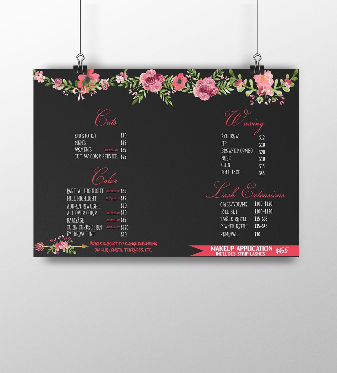 Beauty Salon Menu Lash Extension Sign Haircut Sign Hair - Etsy UK