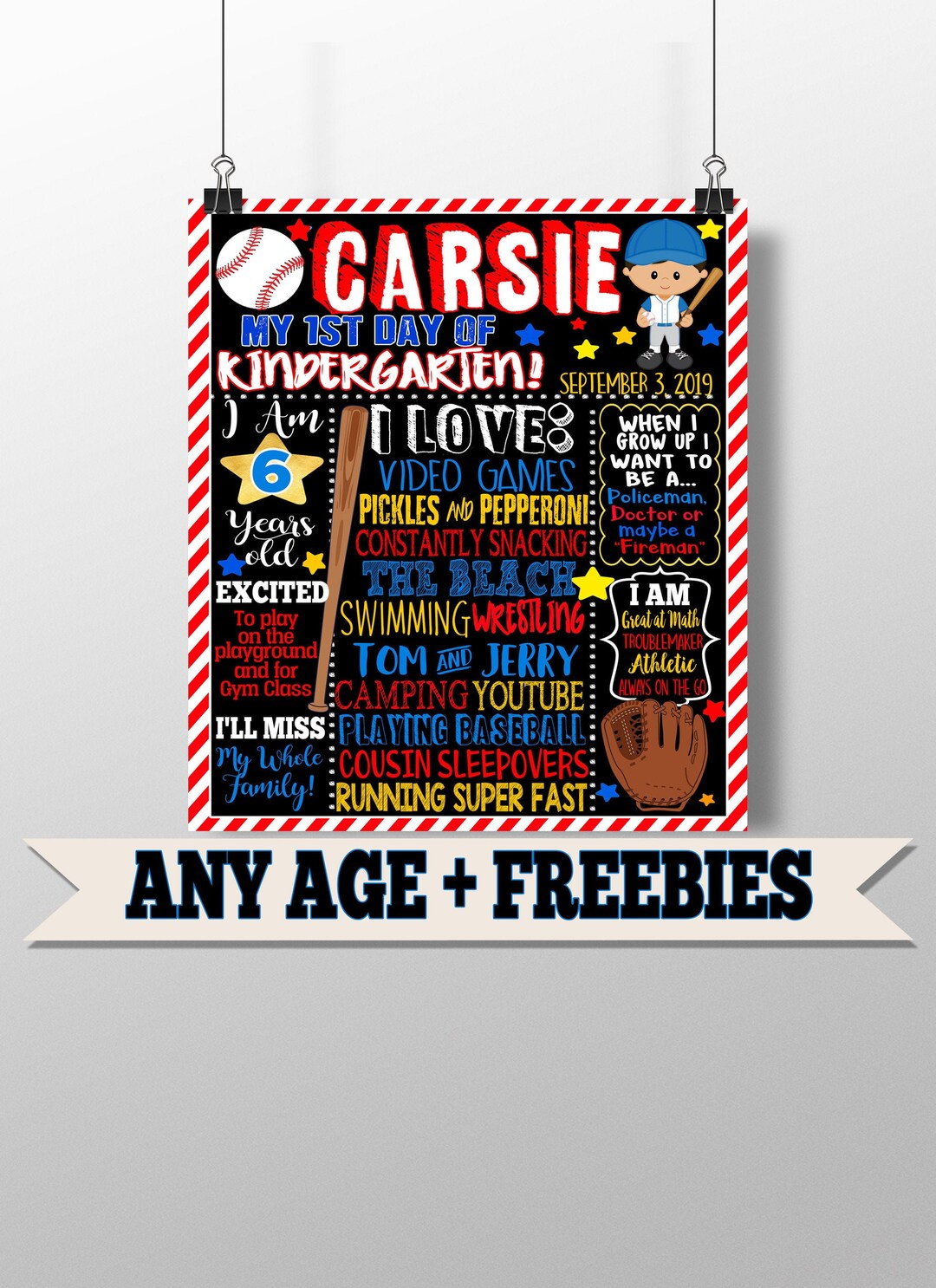 First Day of School Chalkboard Sign - Baseball First Day of School Sign ...