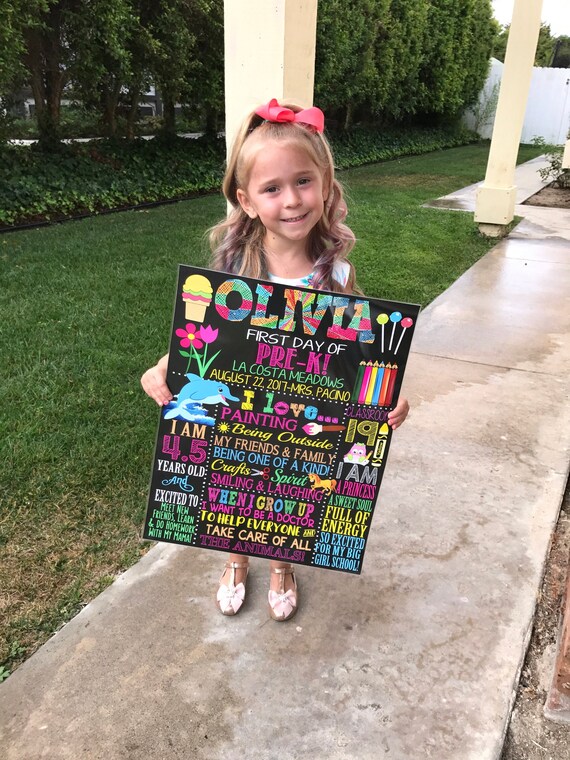 Girls First Day of School Chalkboard Sign First Day of | Etsy