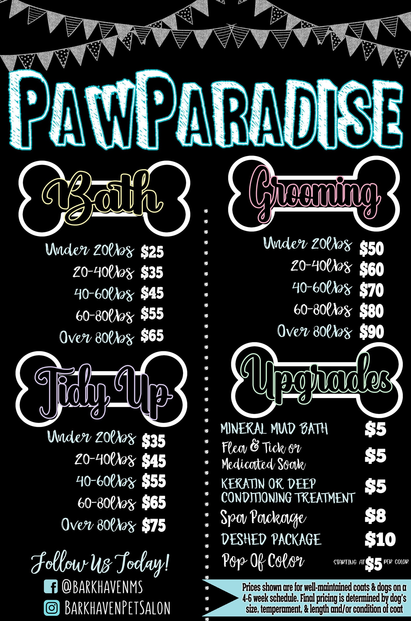 Dog Salon Menu Pet Grooming Services Menu Unique Dog - Etsy