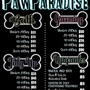 Pet Salon Menu, Dog Groomer, Dog Salon Menu, Dog Grooming Menu Sign ...