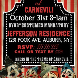 Scary Clown Invites, Evil Clown Invitations, Carnevil Halloween Party ...