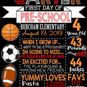 Boys First Day of School Sign - Sport Balls School Signs - First Day of ...