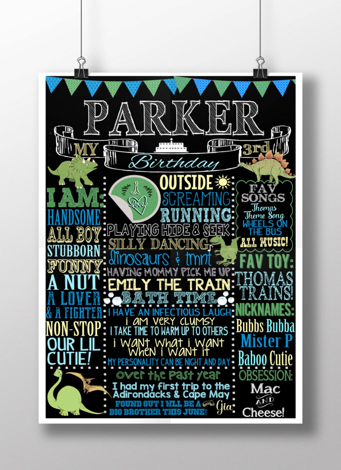 Dinosaur Birthday Board Boys Dino Birthday Decor Green Brown - Etsy