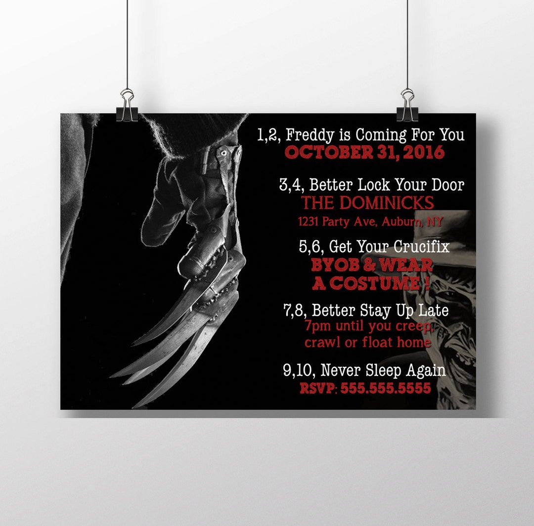 Freddy Krueger Halloween Party Invite, Freaky Halloween Invitation ...