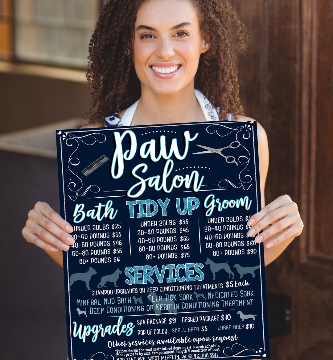 Pet Salon Menu, Dog Groomer, Dog Salon Menu, Dog Grooming Menu Sign ...